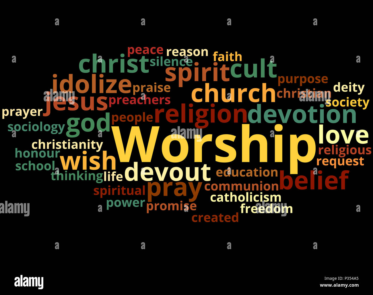 Worship, word cloud concept on black background Stock Photo - Alamy
