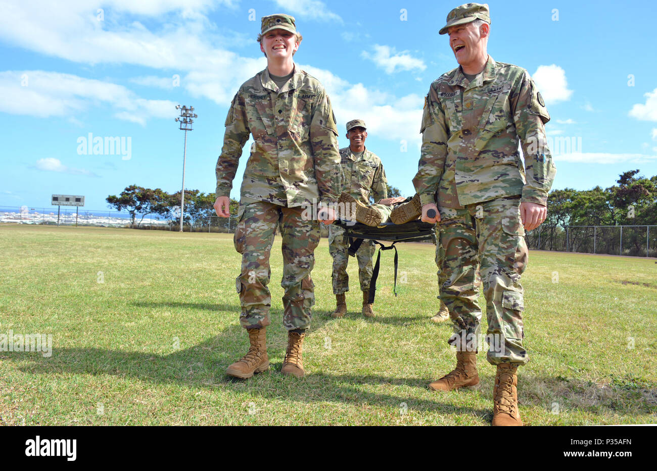 Spc. Alyssa Hershey, psychiatric mental health nurse (68C), left, and ...
