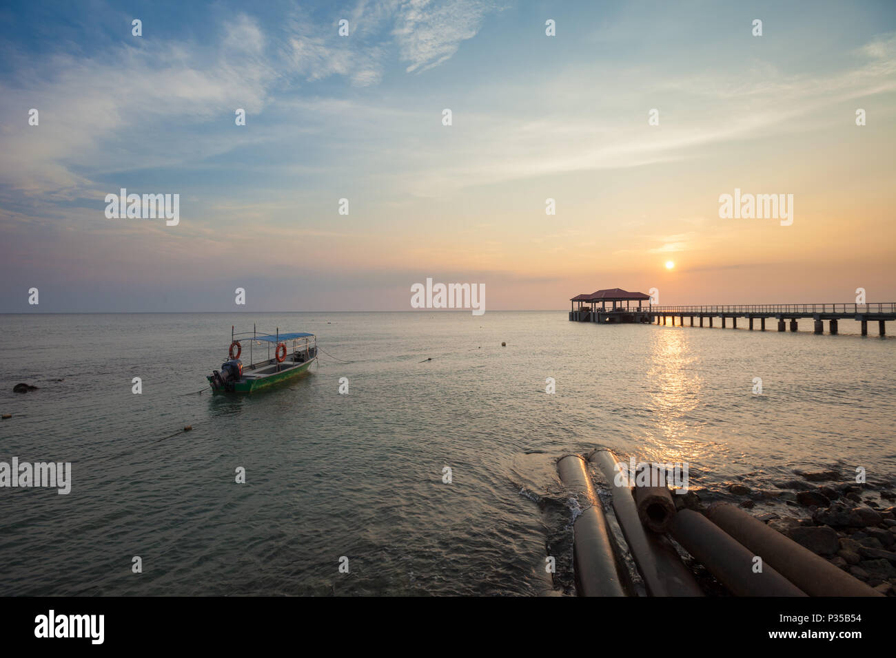 Sunset over Air Batang (ABC) beach, (Pulau) Tioman Island, Malaysia ...