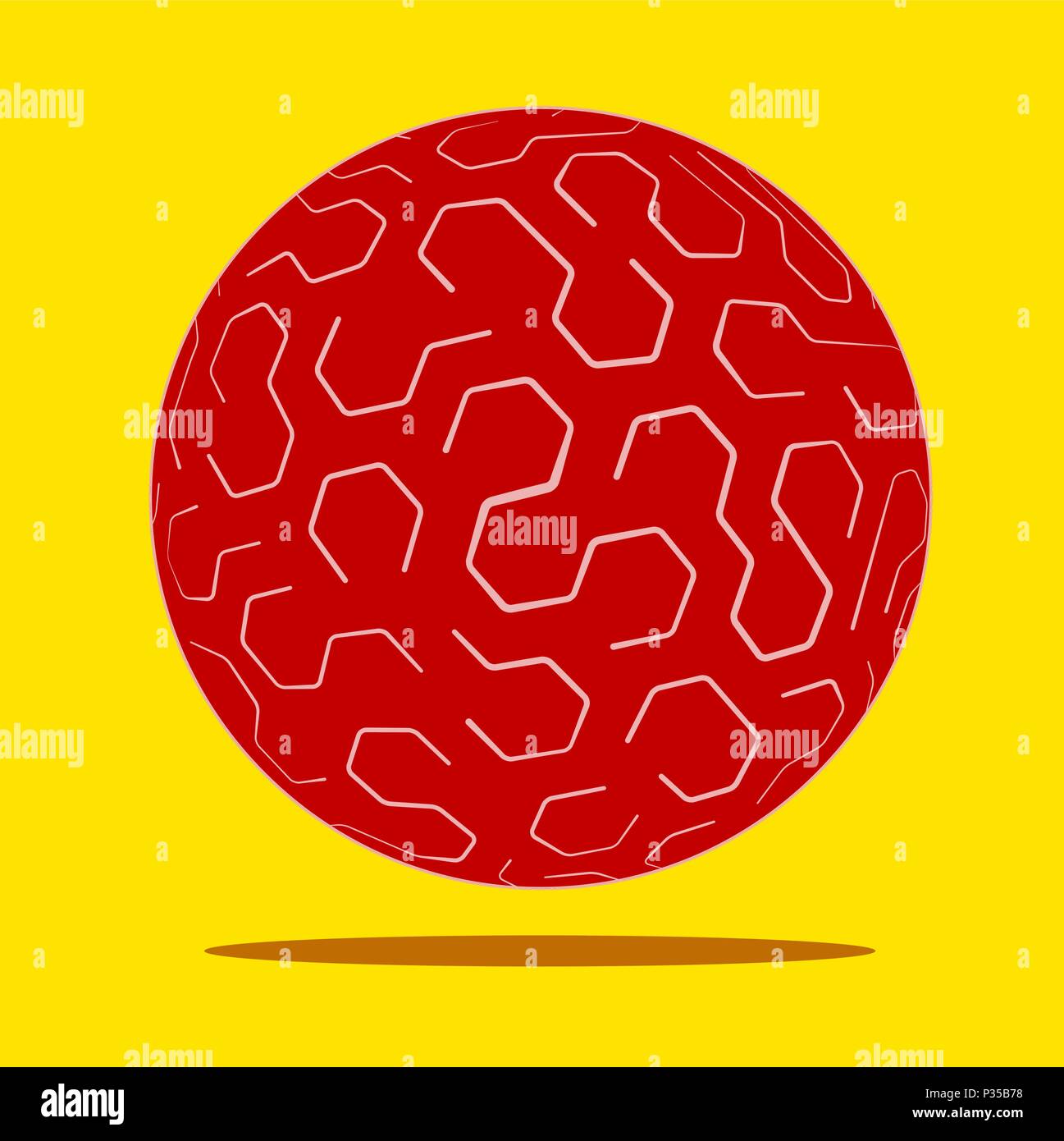 red sphere with hexagon pattern marking on yellow background Stock ...