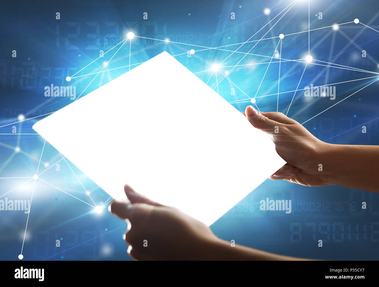 Numbers holding young woman tablet hi-res stock photography and images ...