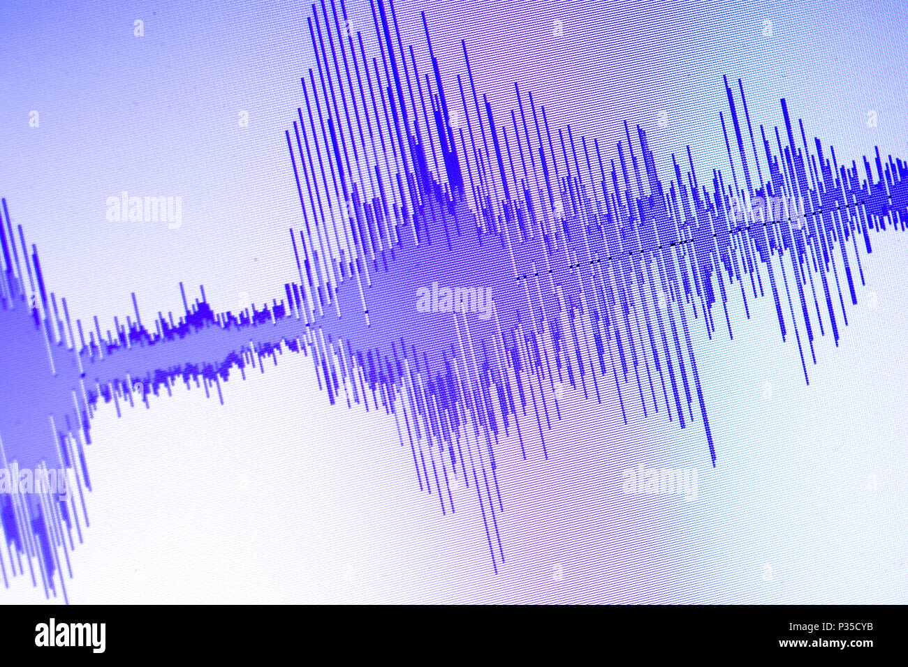 Audio sound wave studio editing computer program screen showings sounds ...