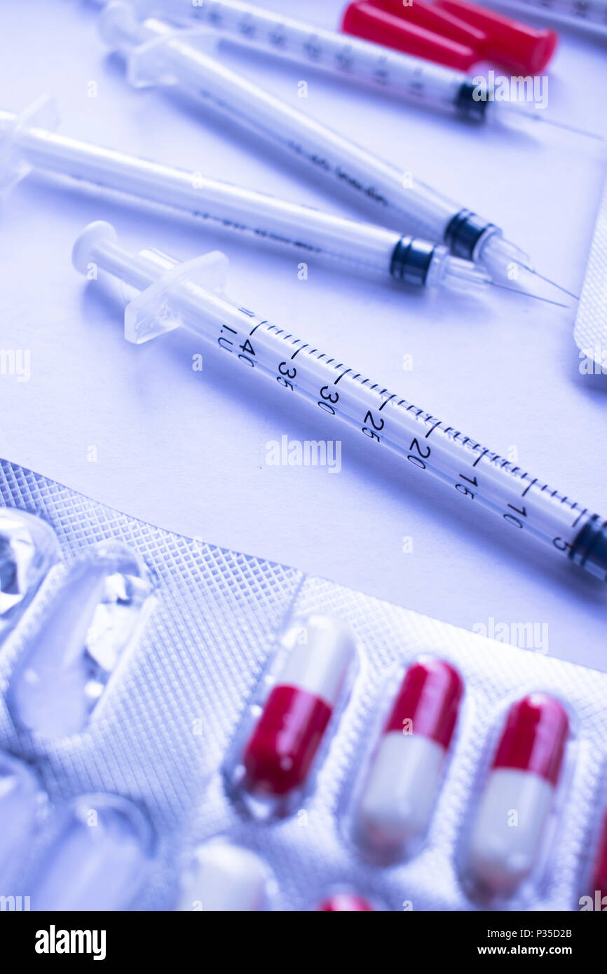 Medical prescription drug pills blister pack of red and white ...