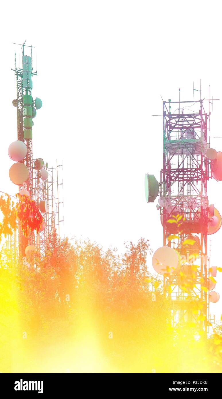 Telecommunication tower Antenna with fire and flames effects Stock ...