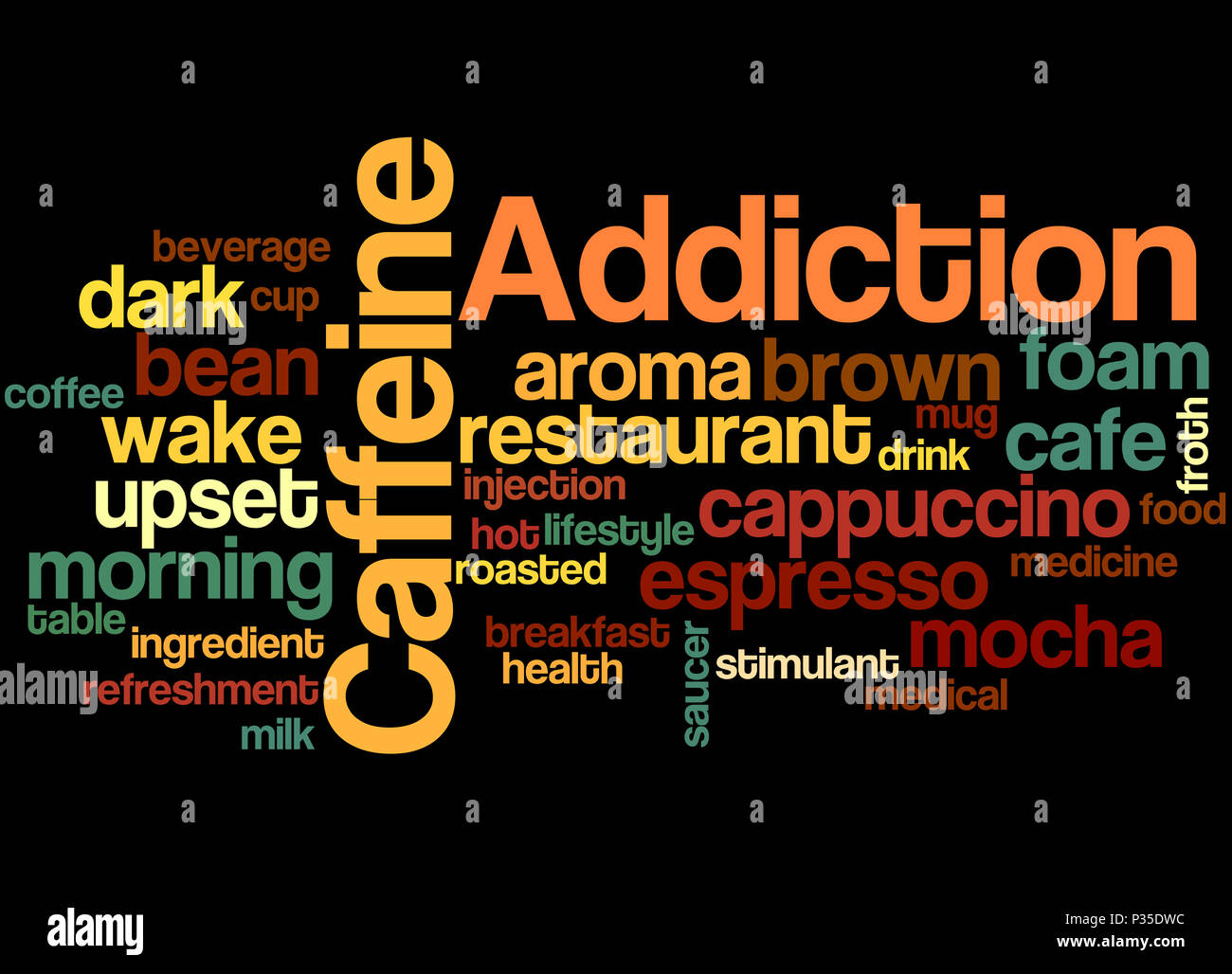 Caffeine addiction, word cloud concept on black background Stock Photo ...
