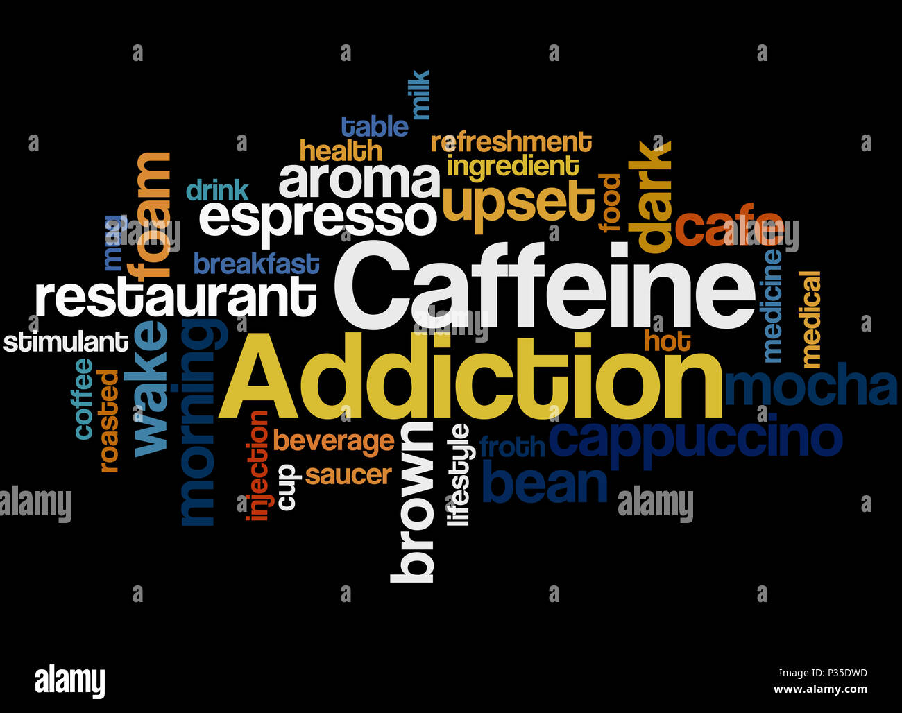 Caffeine addiction, word cloud concept on black background Stock Photo ...