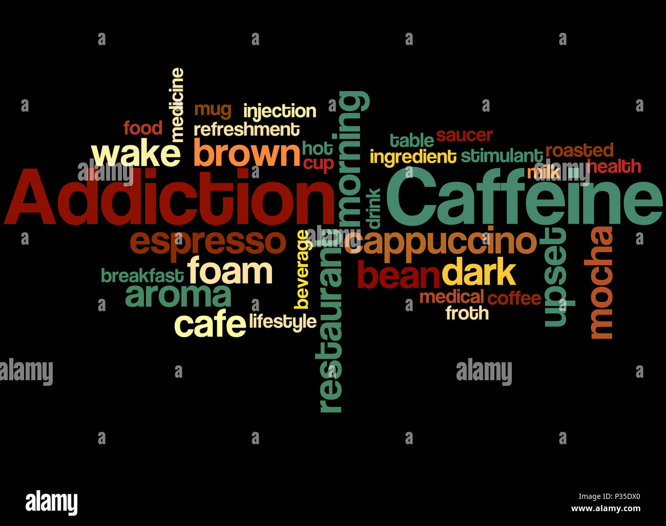 Caffeine addiction, word cloud concept on black background Stock Photo ...