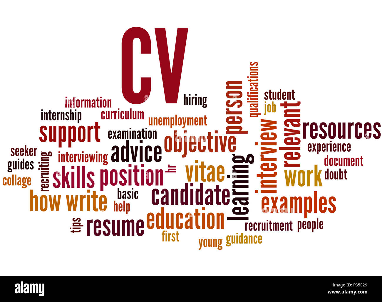 CV, curriculum vitae, word cloud concept on white background Stock ...