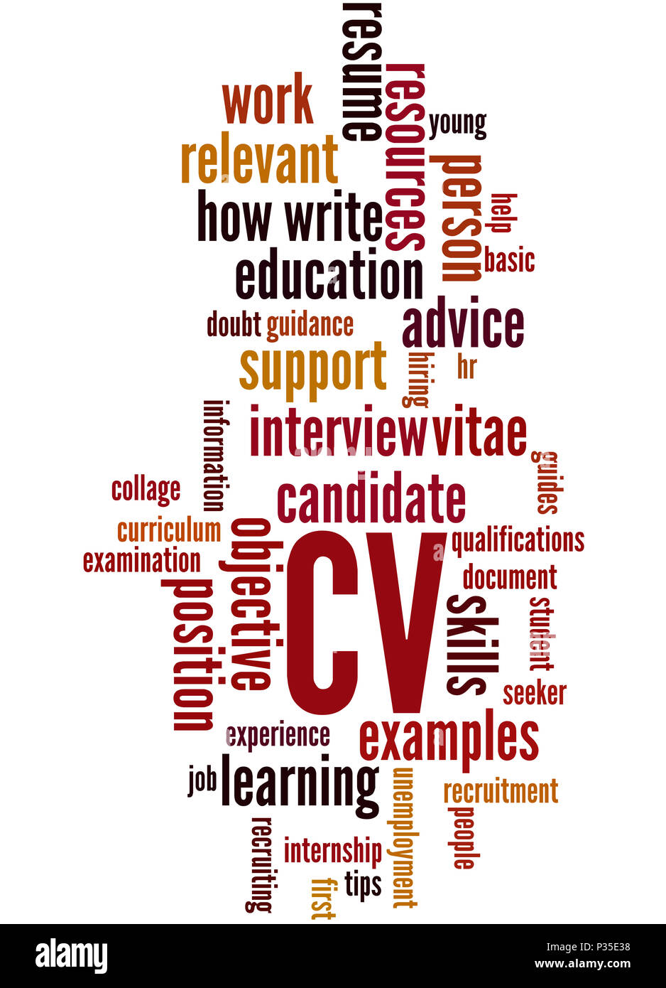 CV, curriculum vitae, word cloud concept on white background Stock ...