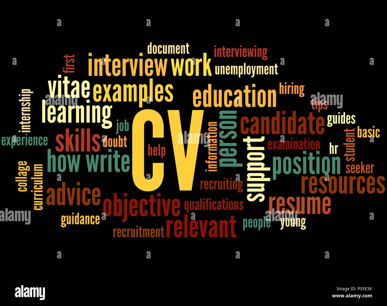 CV, curriculum vitae, word cloud concept on white background Stock ...