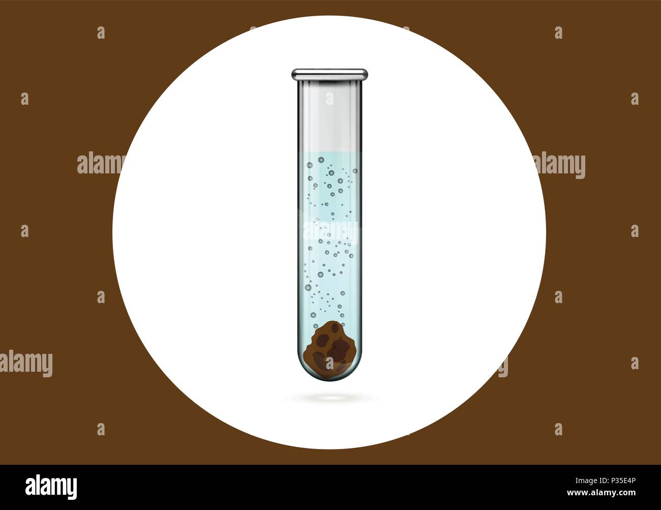 Medical test of feces in a test tube in a wite circle and brown ...