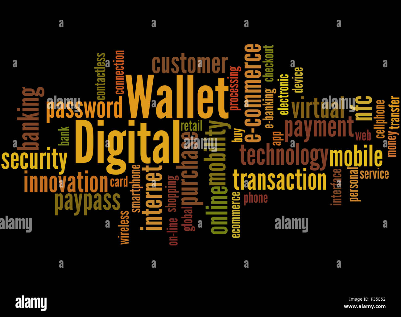 Digital Wallet, word cloud concept on black background Stock Photo - Alamy