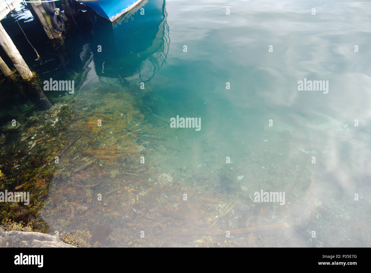 Crystal clear water in the harbour of Honningsvåg, Norway Stock Photo ...