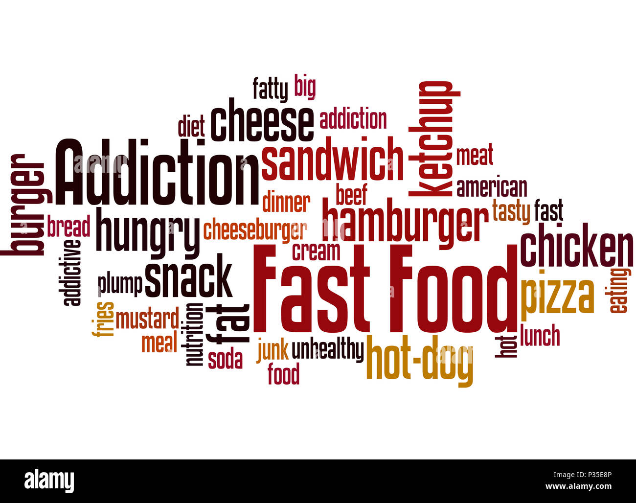 Fast food addiction, word cloud concept on white background Stock Photo ...