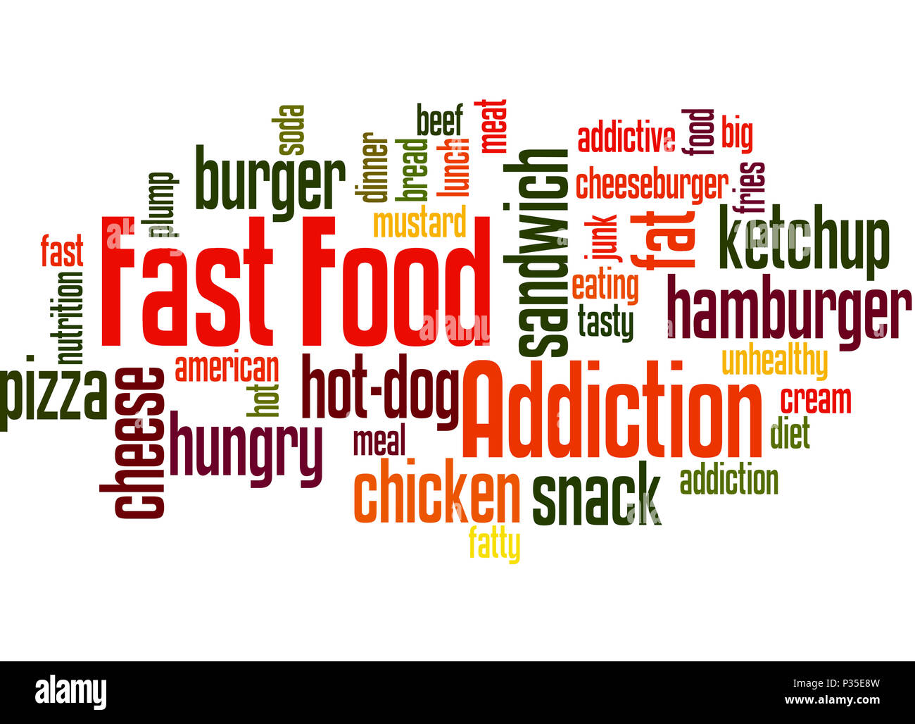 Fast food addiction, word cloud concept on white background Stock Photo ...