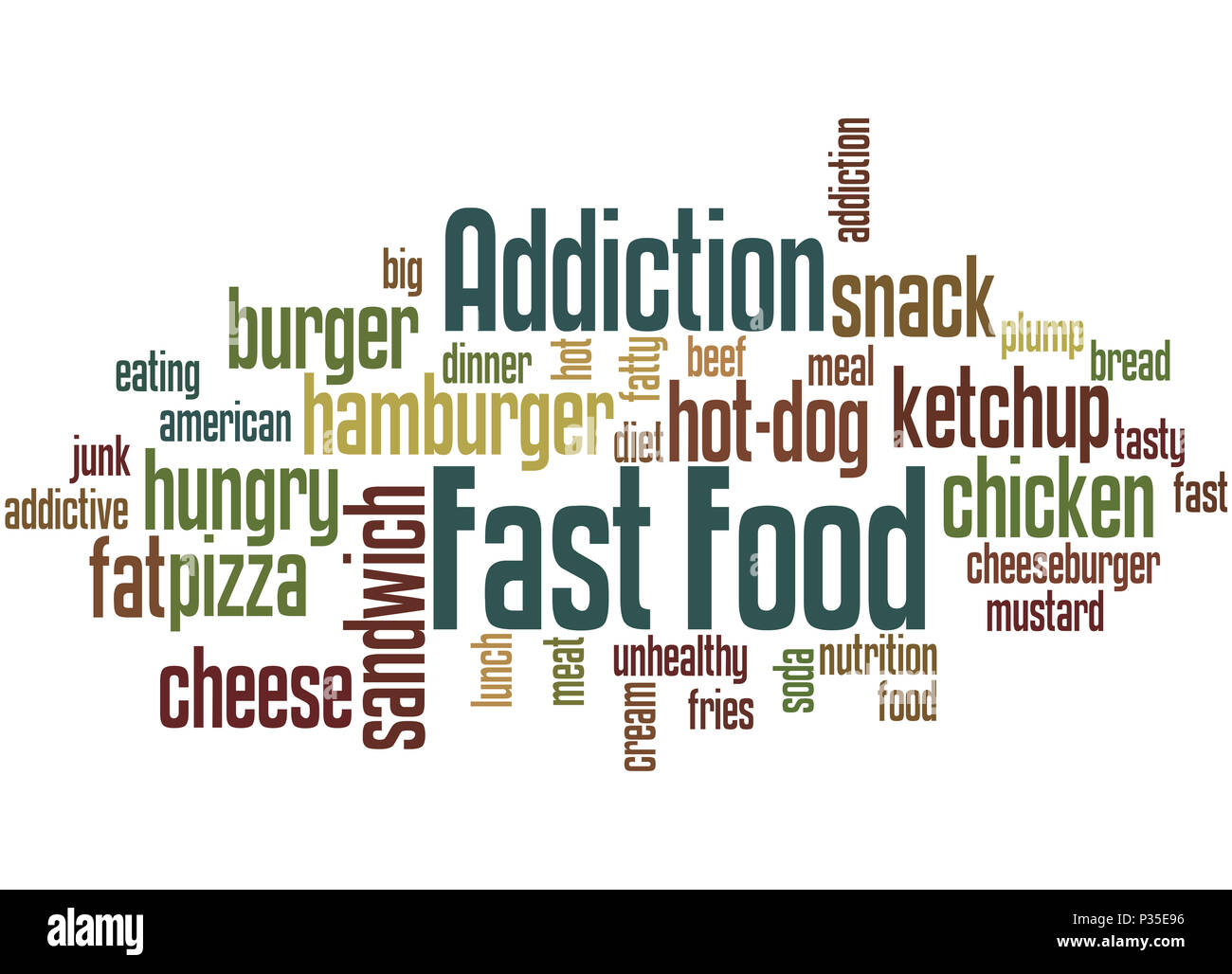 Fast food addiction, word cloud concept on white background Stock Photo ...