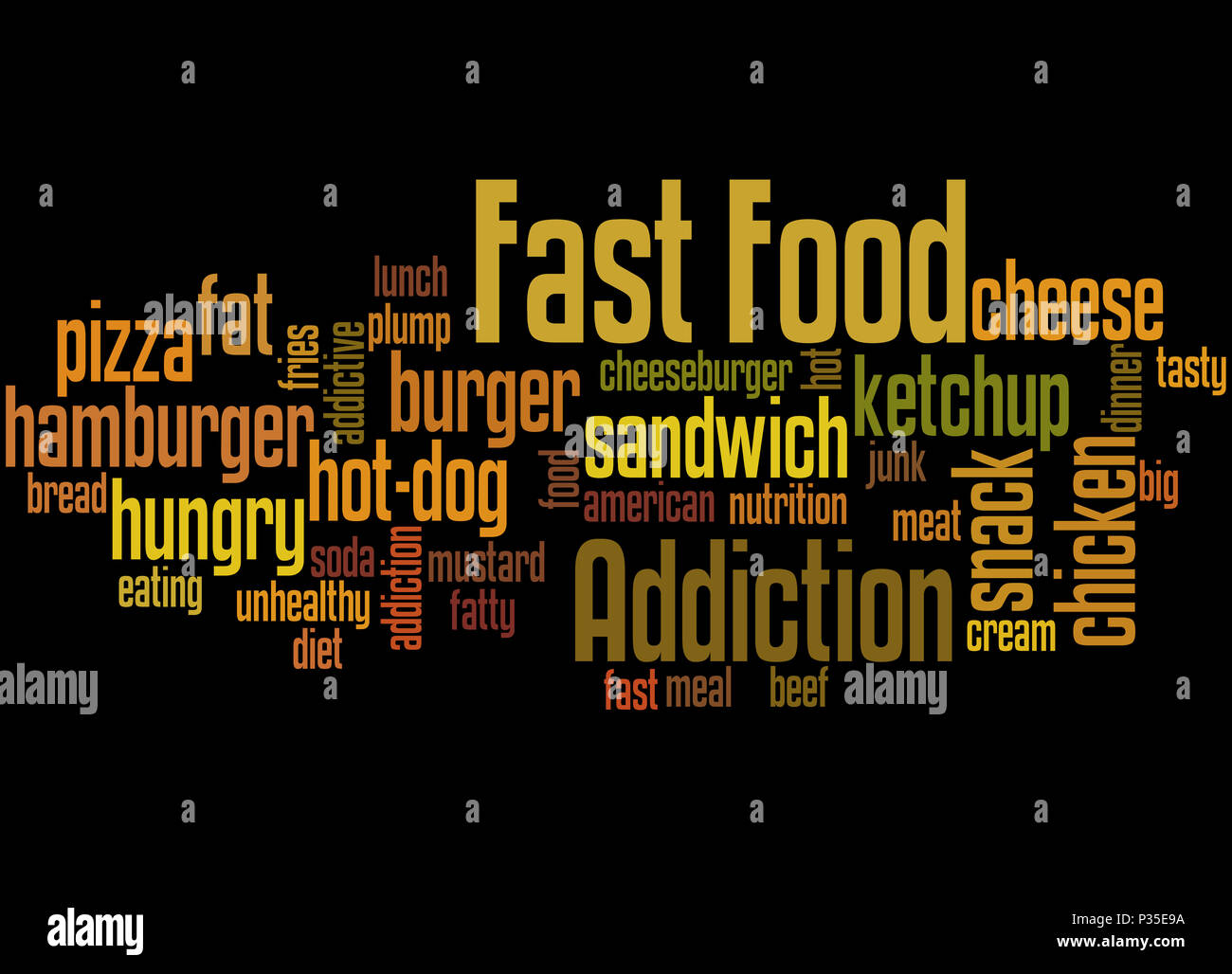 Fast food addiction, word cloud concept on black background Stock Photo ...