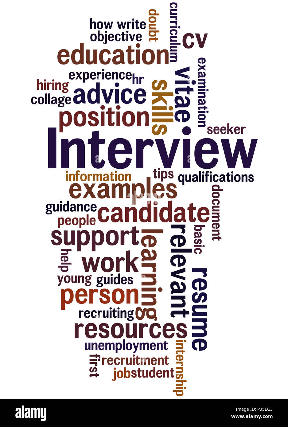 Interview, curriculum vitae, word cloud concept on white background ...