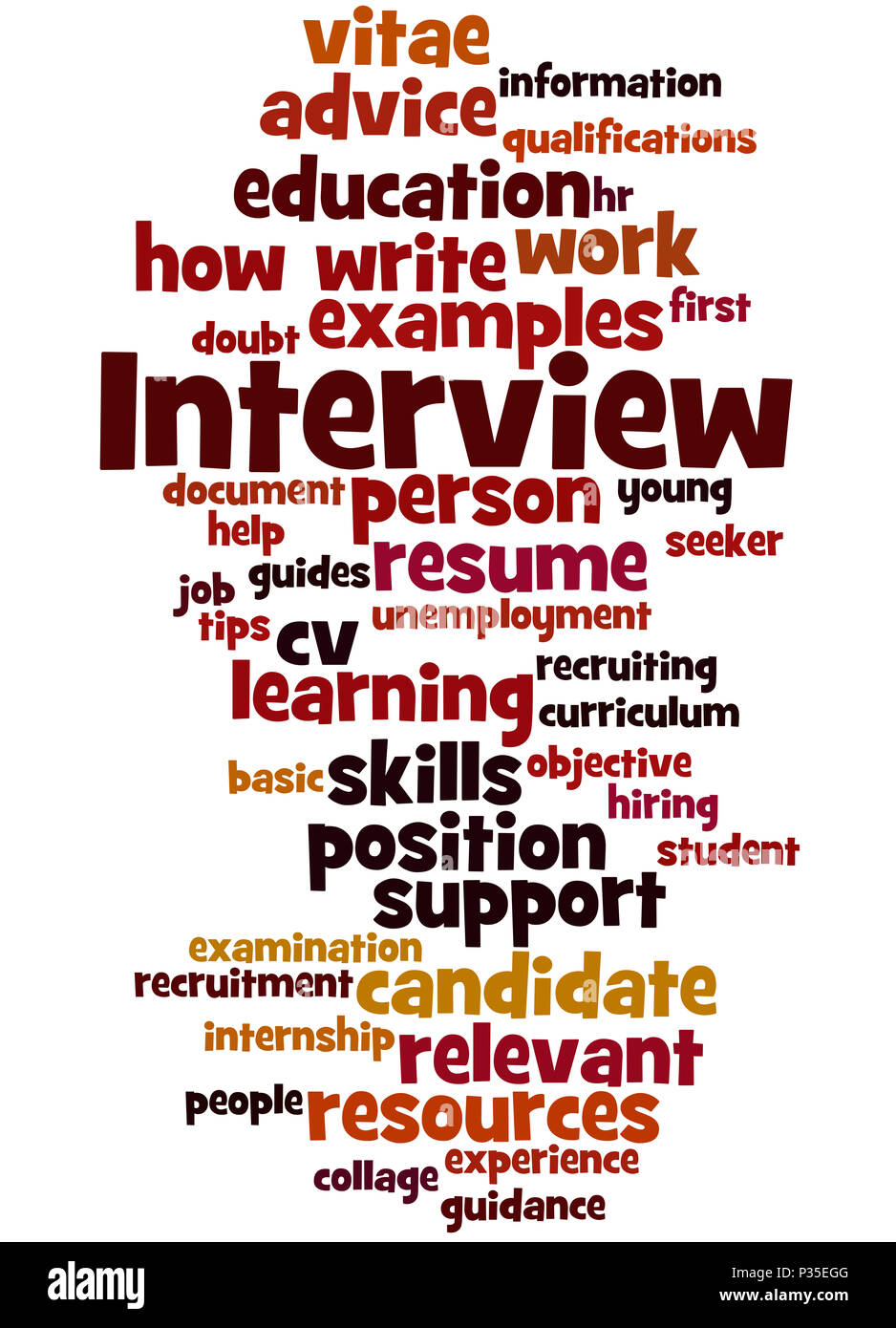 Interview, curriculum vitae, word cloud concept on white background ...