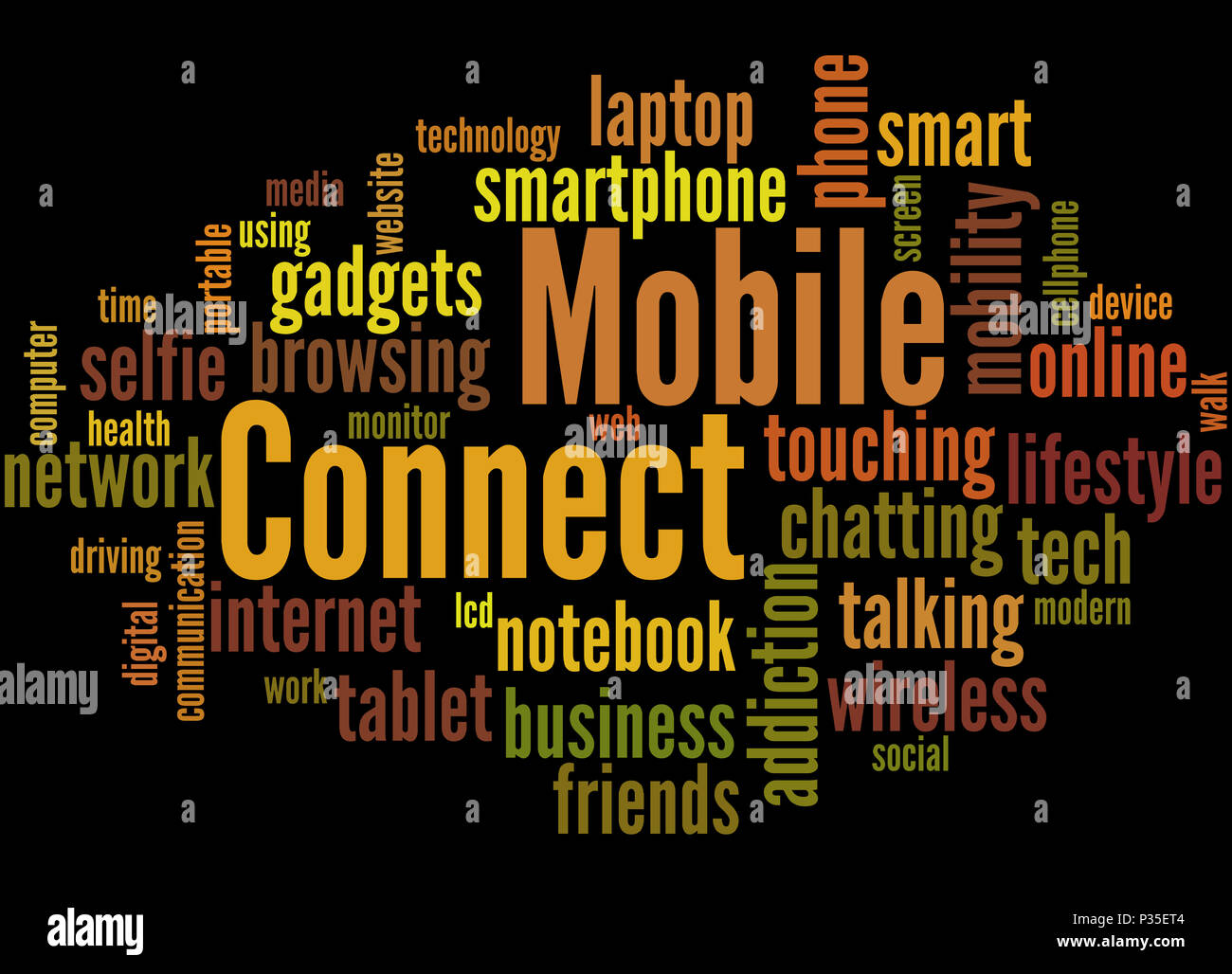 Mobile Connect, word cloud concept on black background Stock Photo - Alamy
