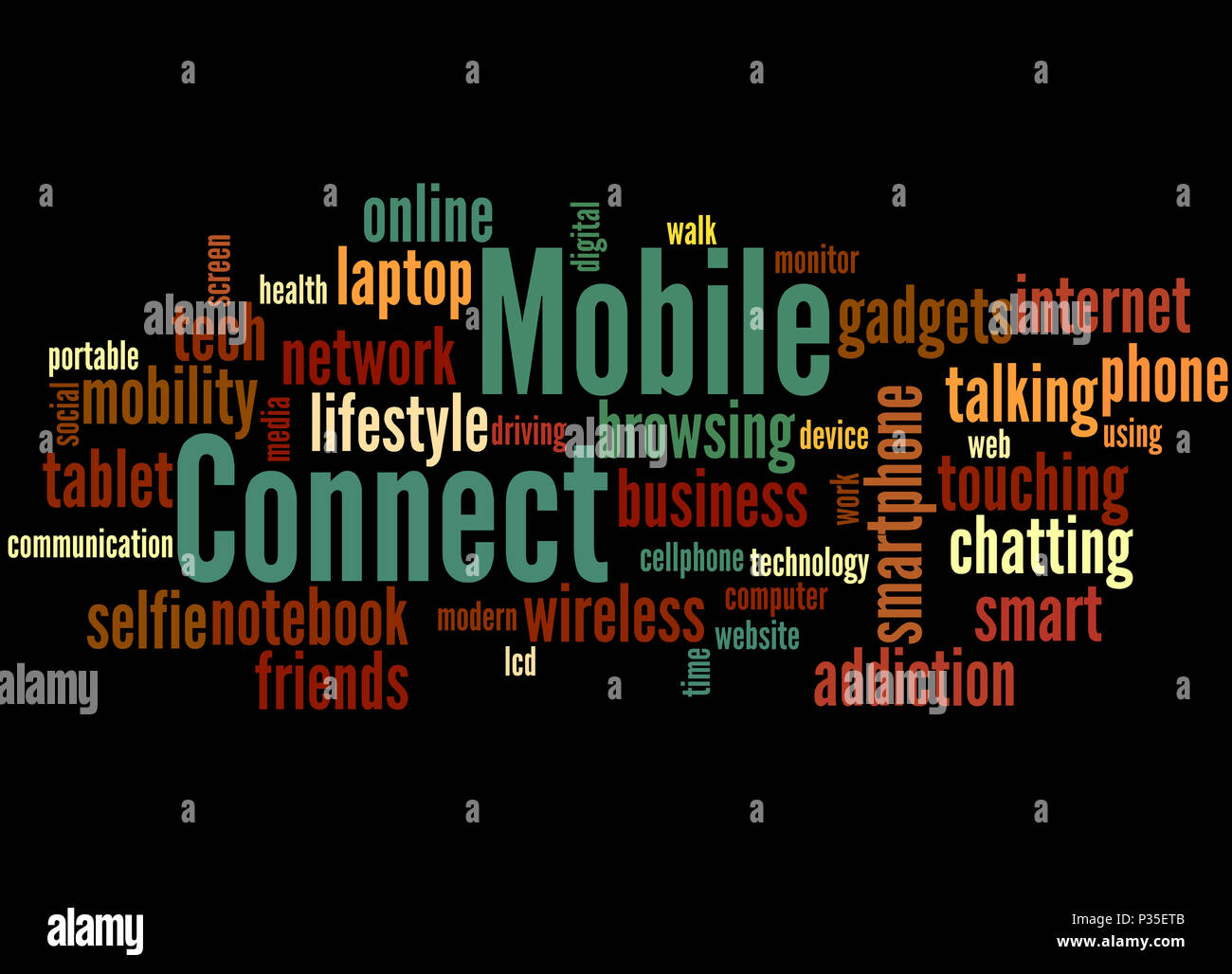 Mobile Connect, word cloud concept on black background Stock Photo - Alamy