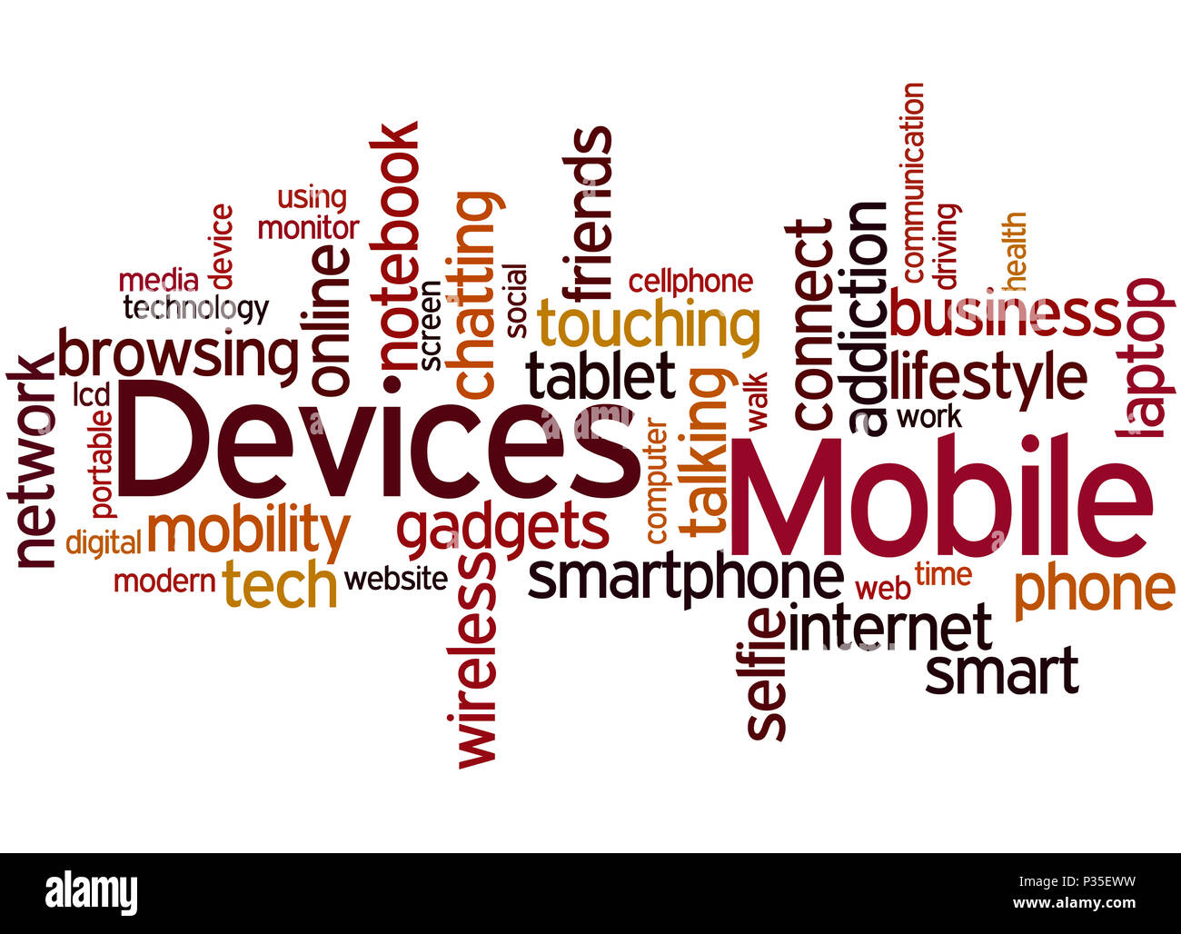 Mobile devices, word cloud concept on white background Stock Photo - Alamy