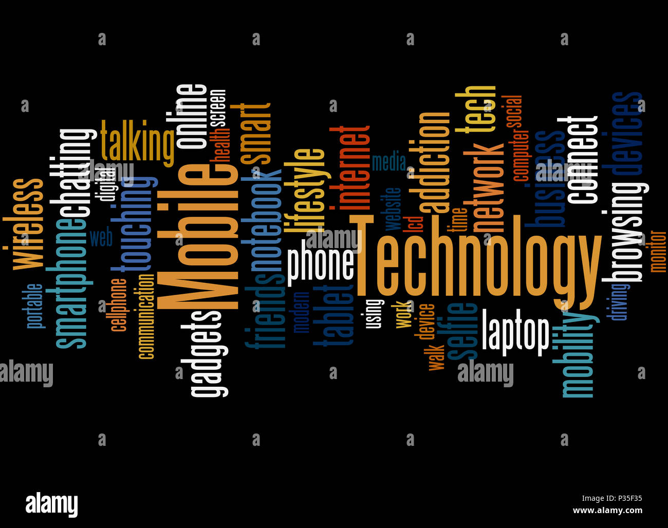 Mobile Technology, word cloud concept on black background Stock Photo - Alamy