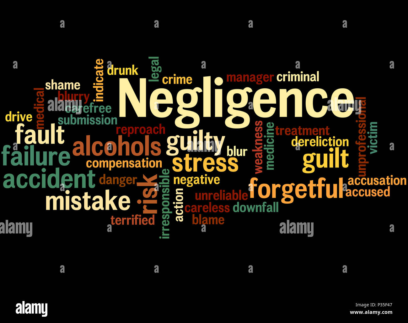 Negligence, word cloud concept on black background Stock Photo - Alamy