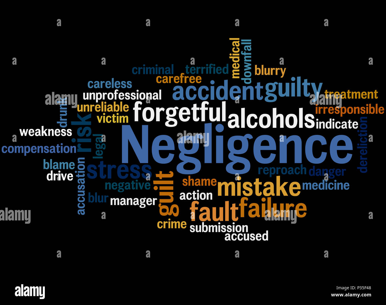 Negligence, word cloud concept on black background Stock Photo - Alamy