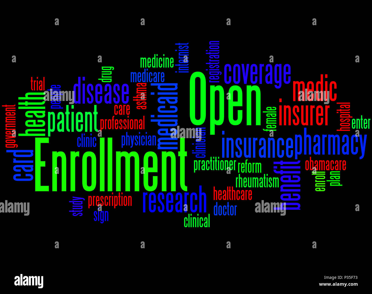 Open Enrollment, word cloud concept on black background Stock Photo - Alamy