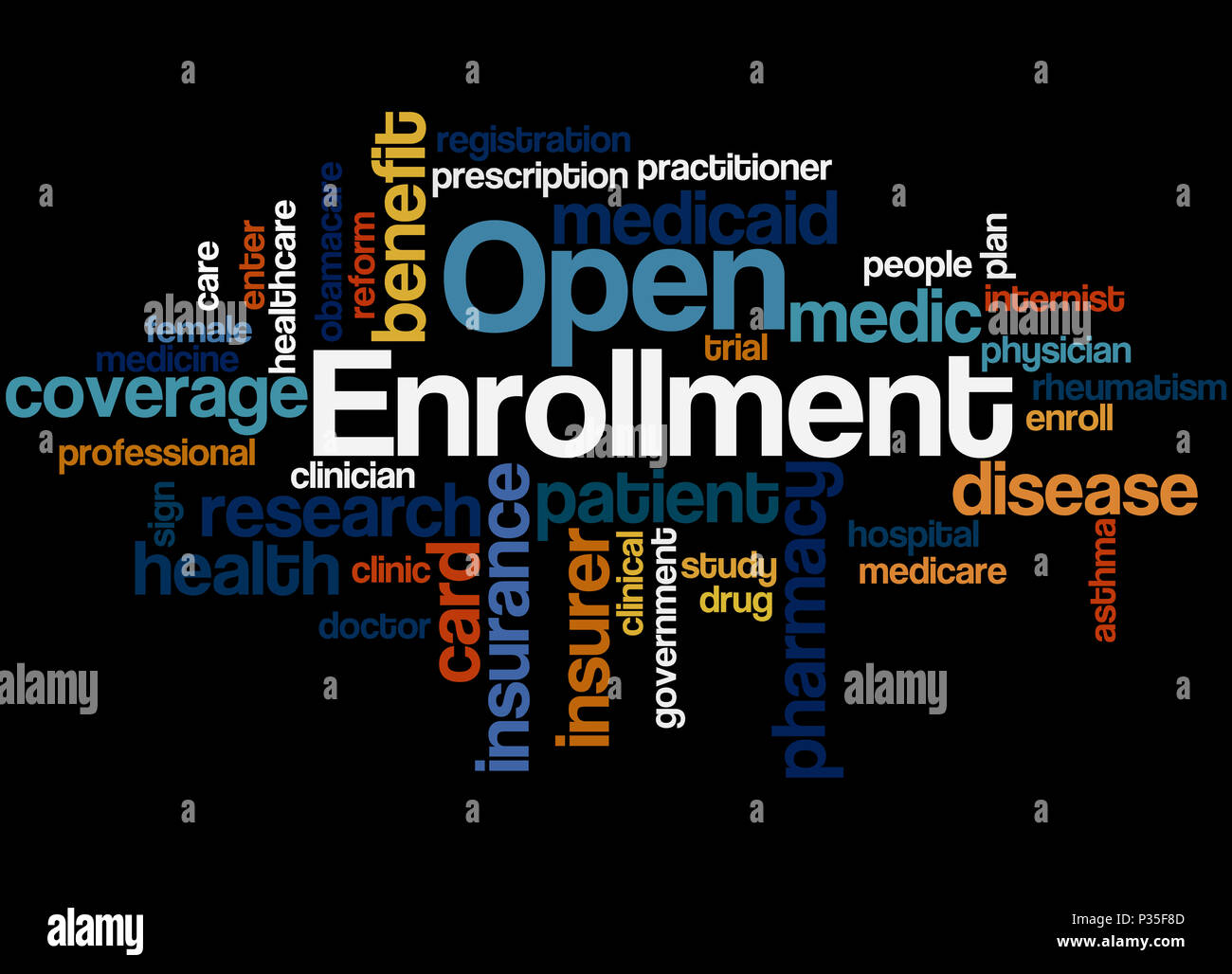 Open Enrollment, word cloud concept on black background Stock Photo - Alamy
