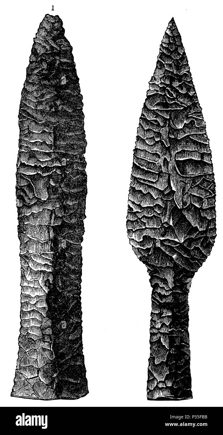 Stone daggers of the Nordic Stone Age. Left: with broken tip (to ...