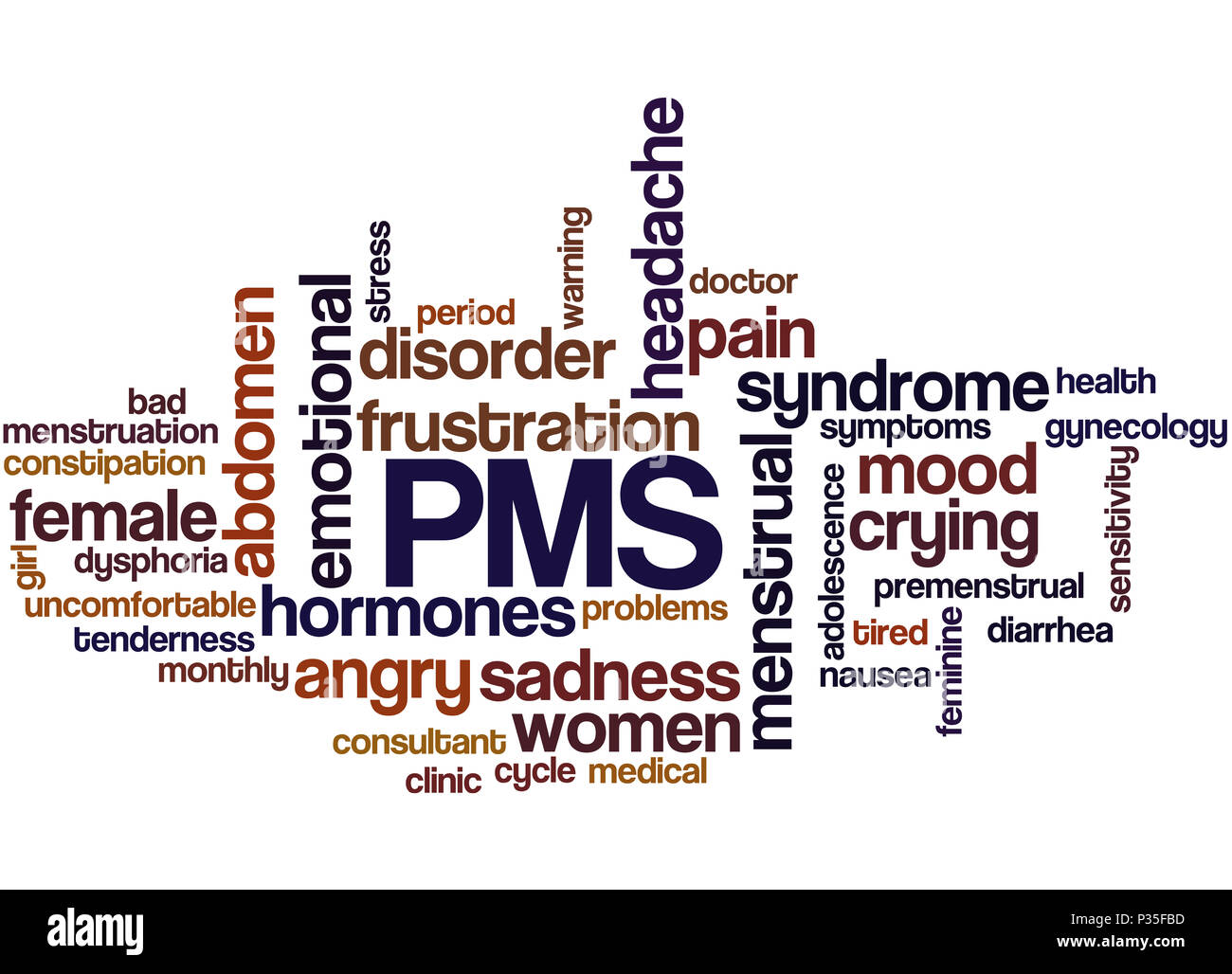 PMS, word cloud concept on white background Stock Photo - Alamy
