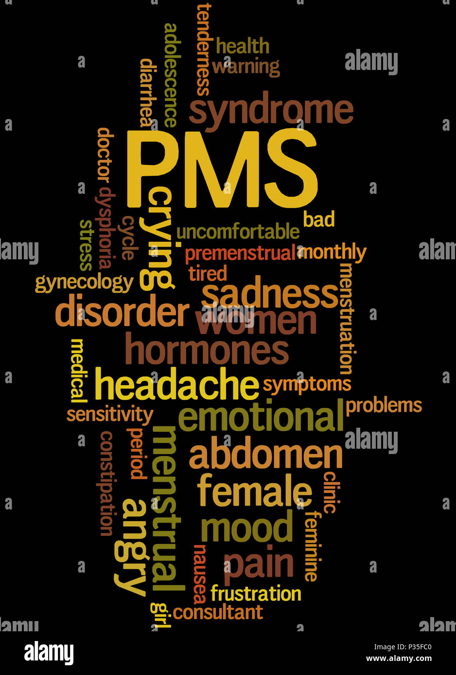 PMS, word cloud concept on black background Stock Photo - Alamy