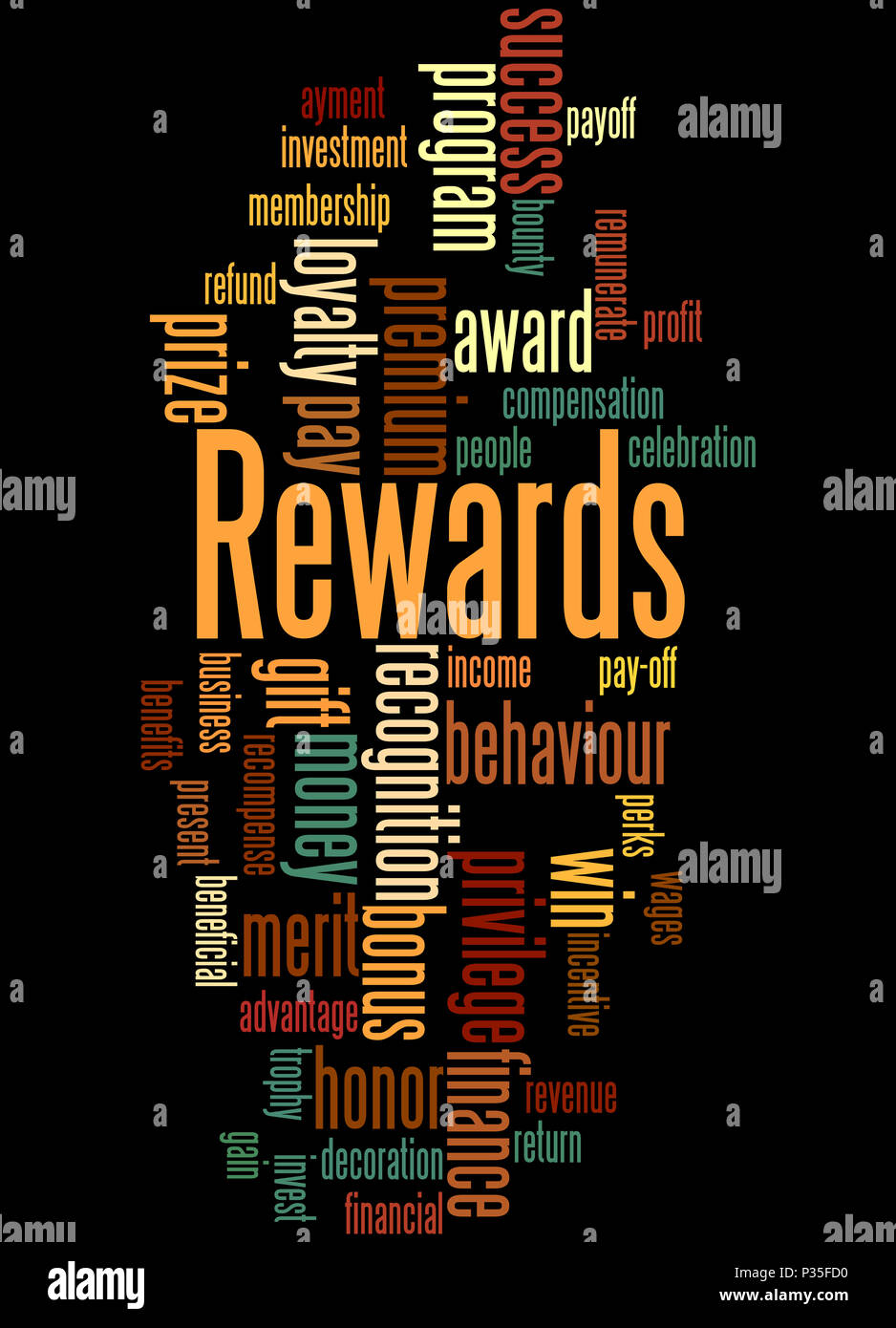 Rewards, word cloud concept on black background Stock Photo - Alamy