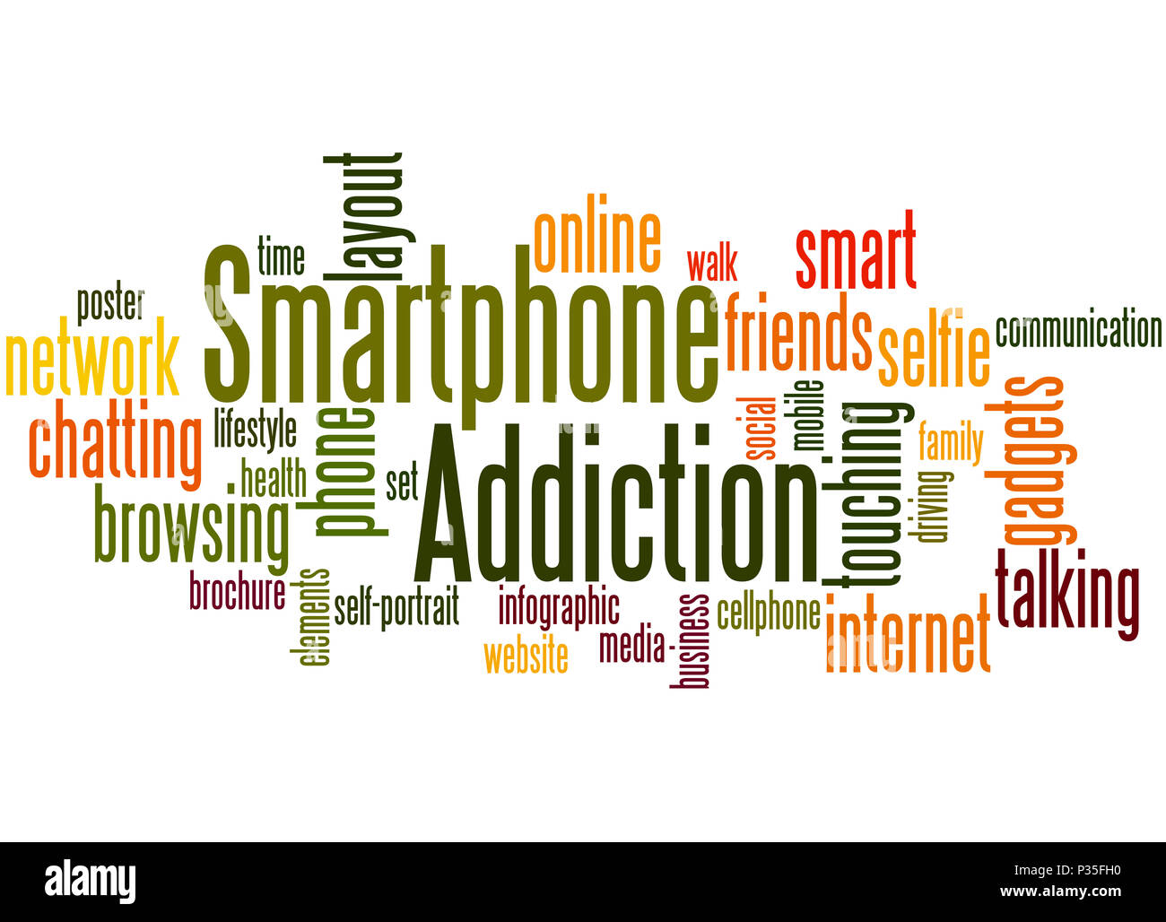 Smartphone addiction, word cloud concept on white background Stock ...