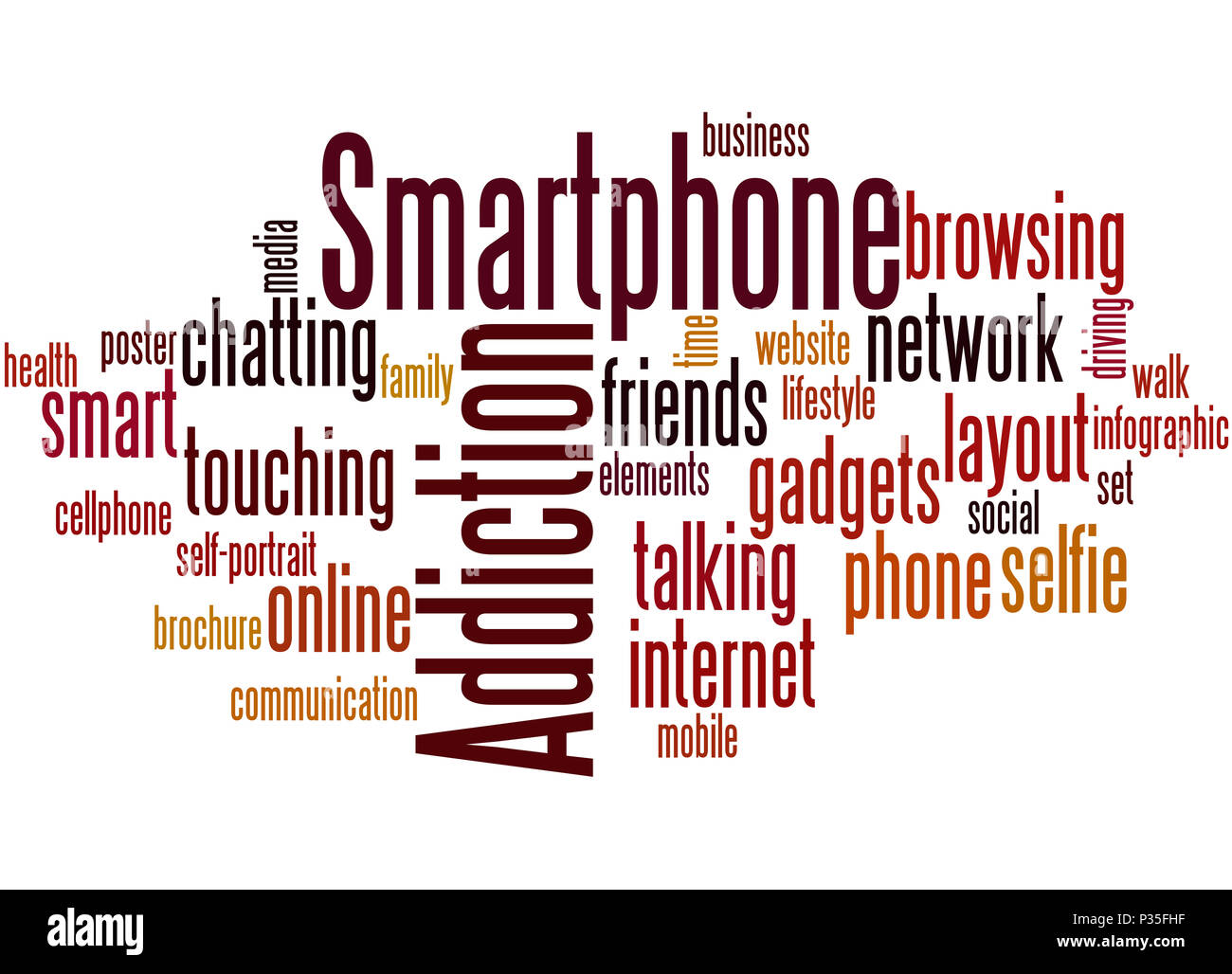 Smartphone addiction, word cloud concept on white background Stock ...