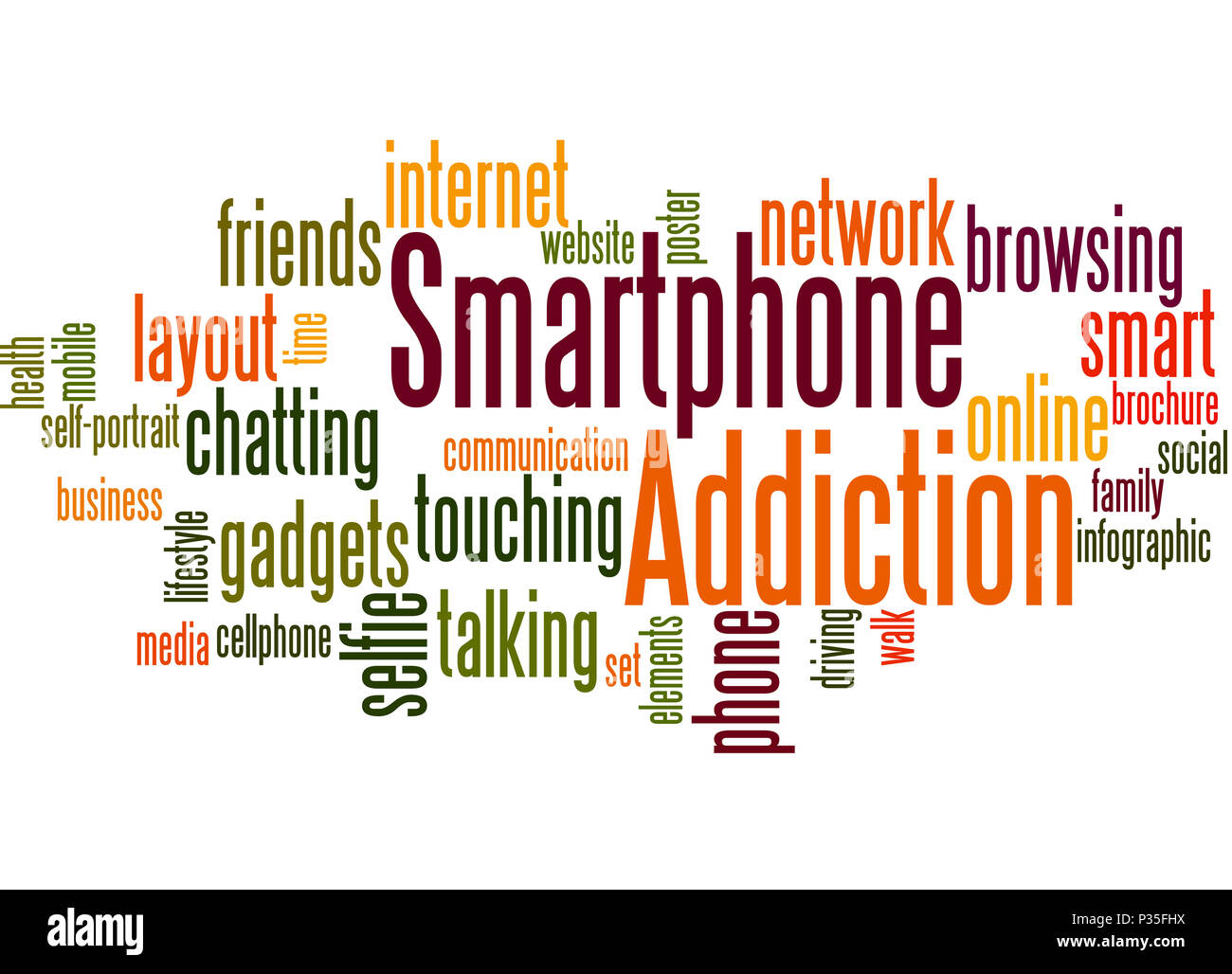 Smartphone addiction, word cloud concept on white background Stock ...