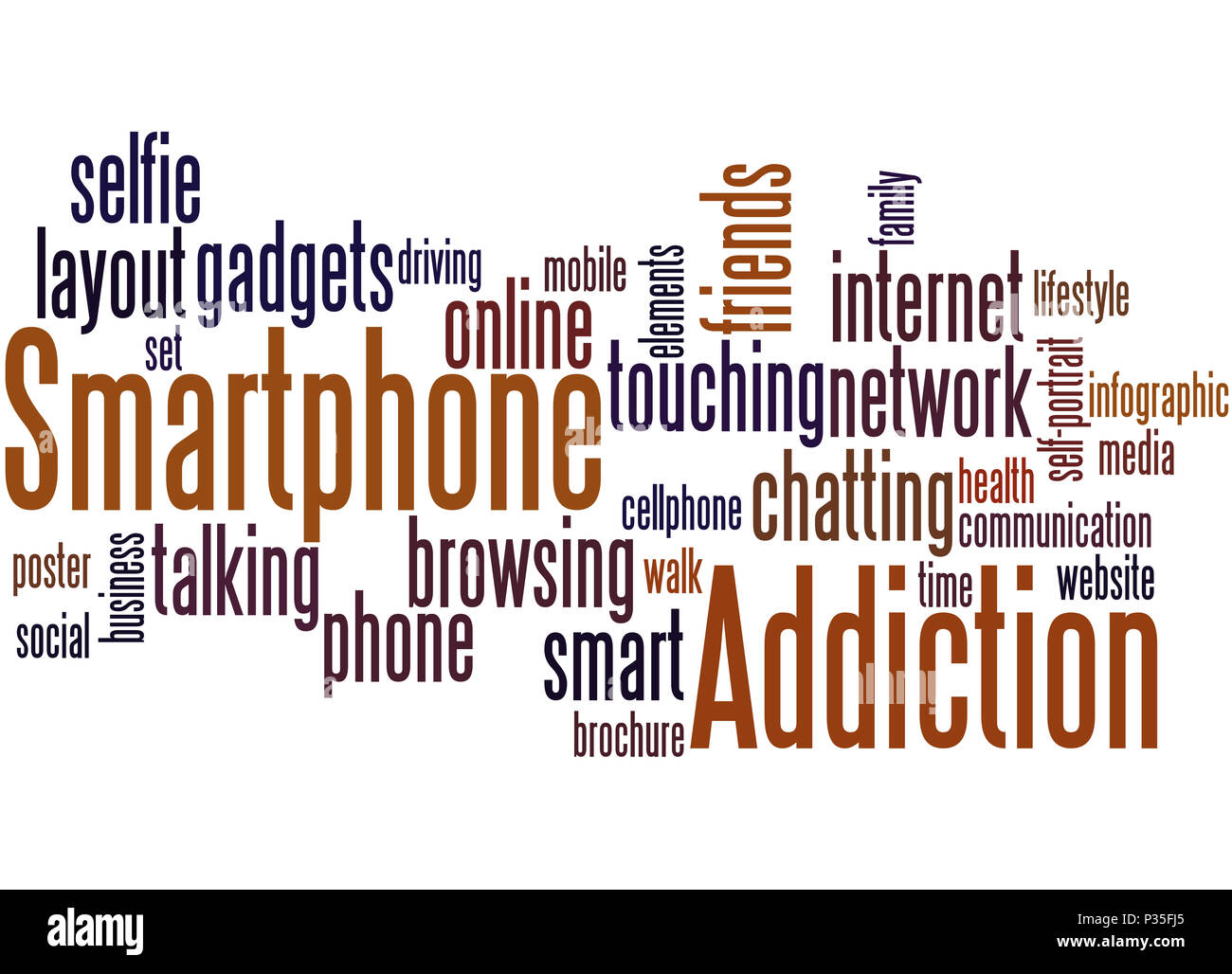 Smartphone addiction, word cloud concept on white background Stock ...