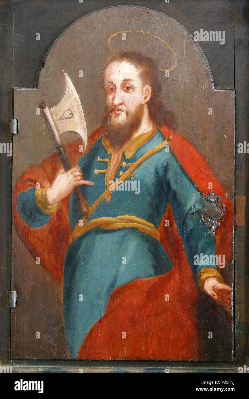 Saint Matthew the apostle, picture on a wardrobe in the sacristy of the ...