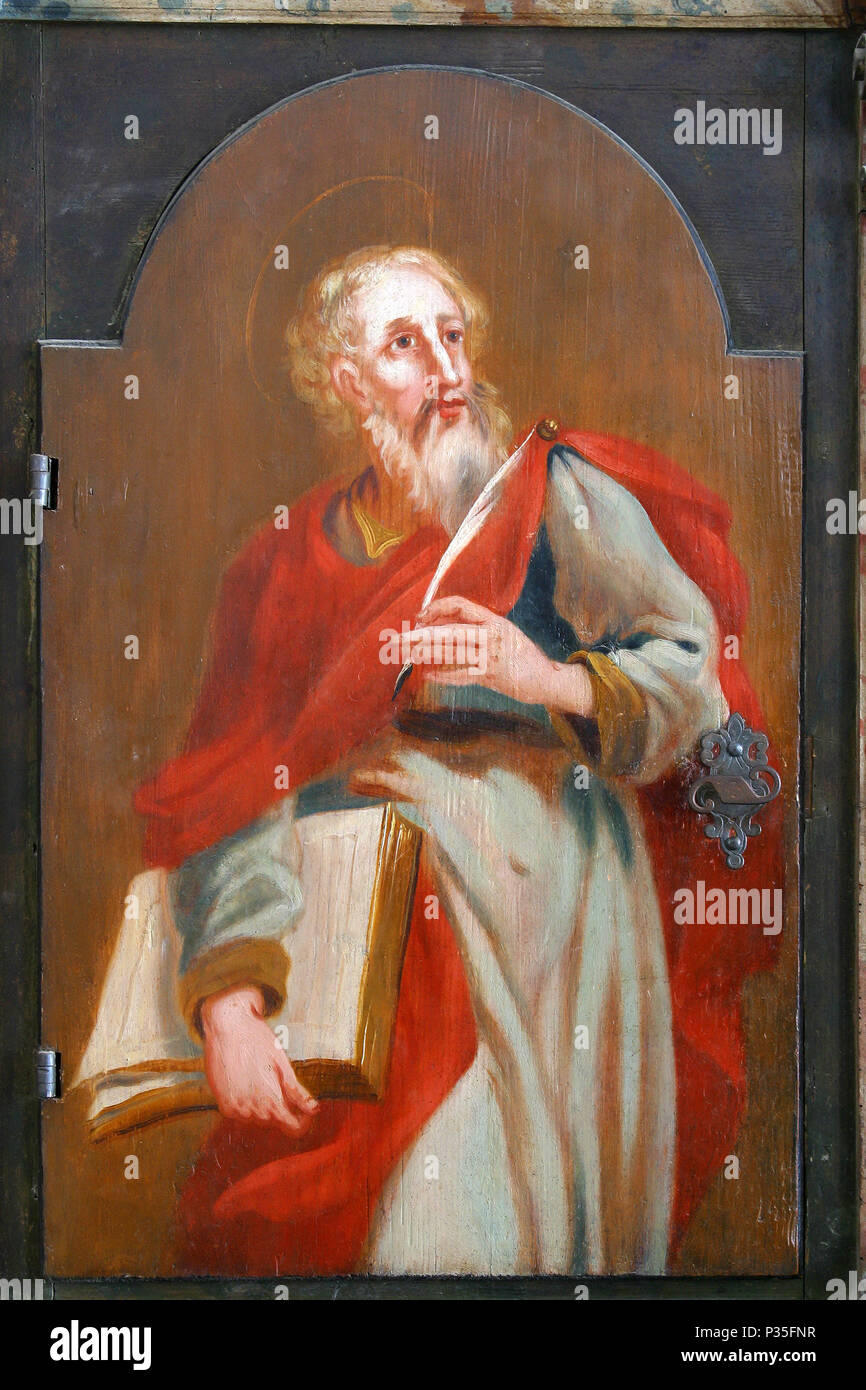 Saint Thomas the apostle, picture on a wardrobe in the sacristy of the ...