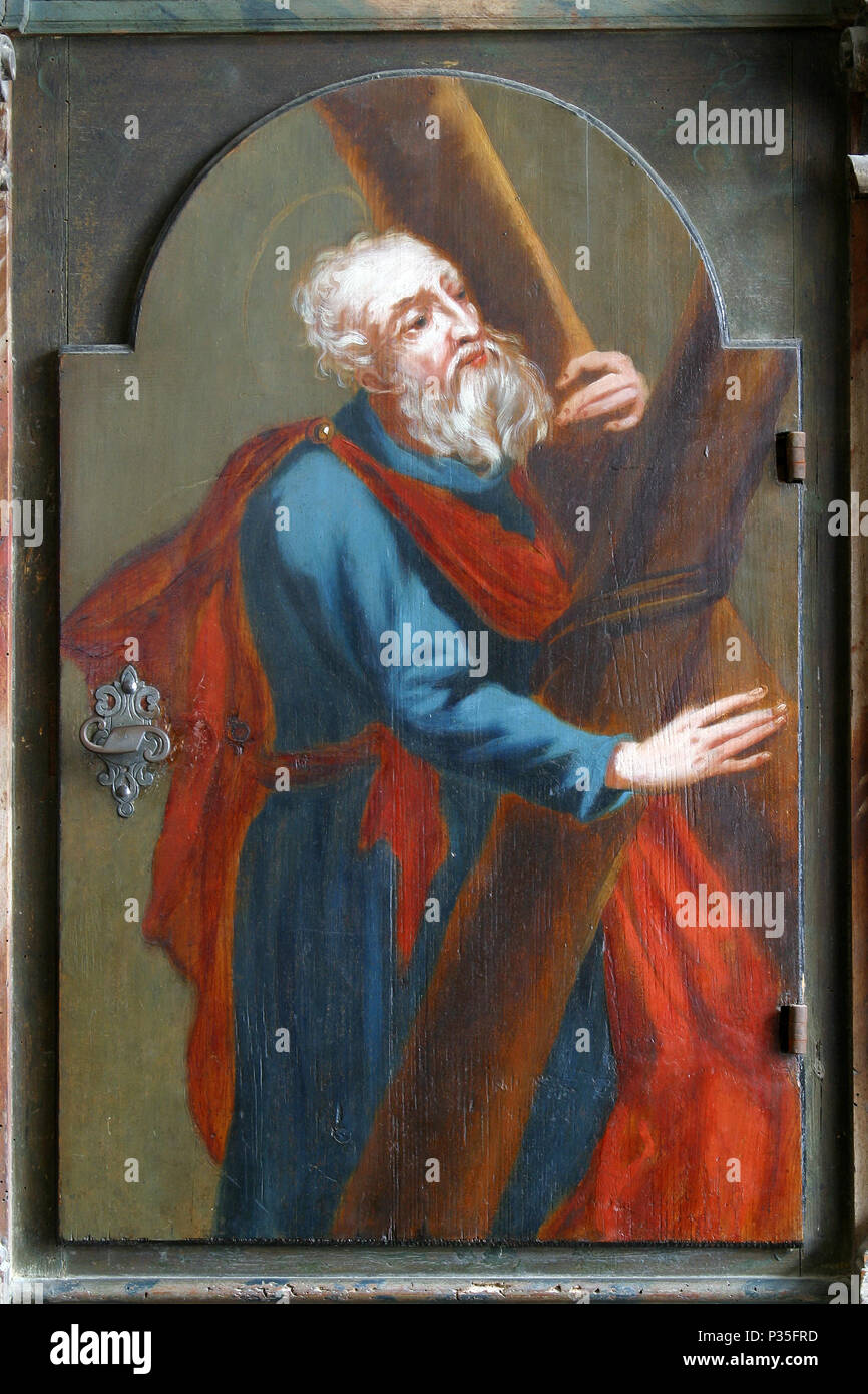 Saint Andrew the Apostle picture on a wardrobe in the sacristy of the ...