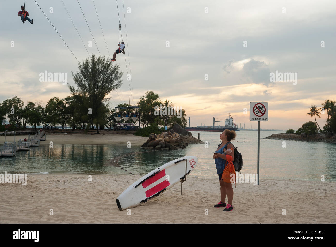 Singapore, Republic of Singapore, tourists in the zipline on the island ...