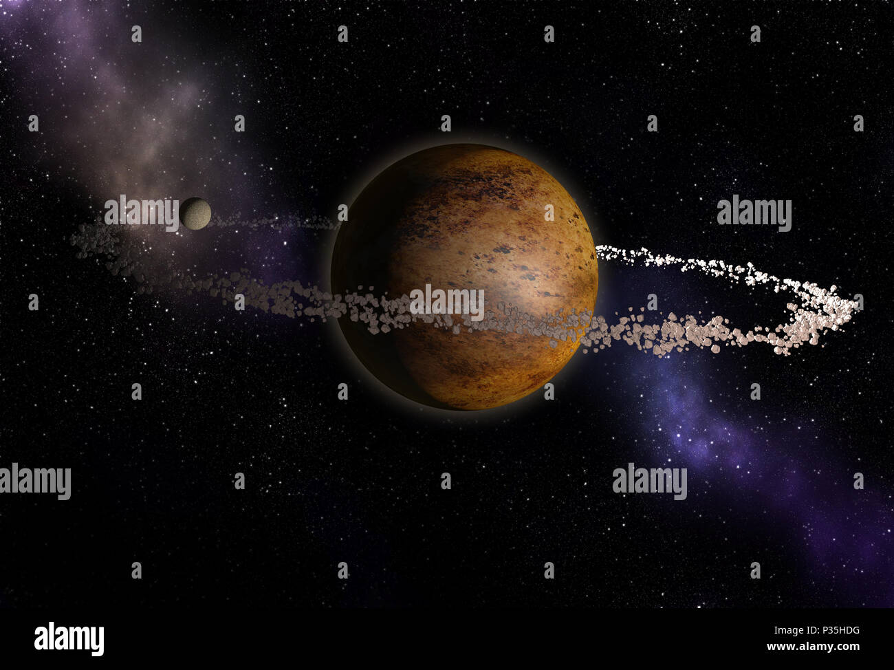 Unknown planet with rings asteroids. Space exploration Stock Photo - Alamy