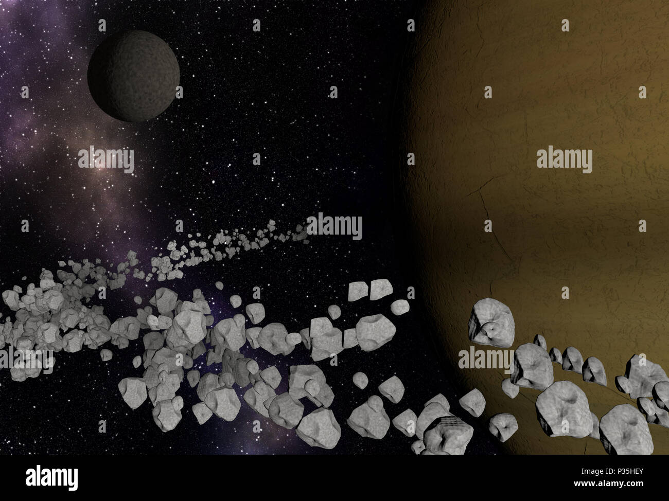 Unknown planet with rings asteroids. Space exploration Stock Photo - Alamy