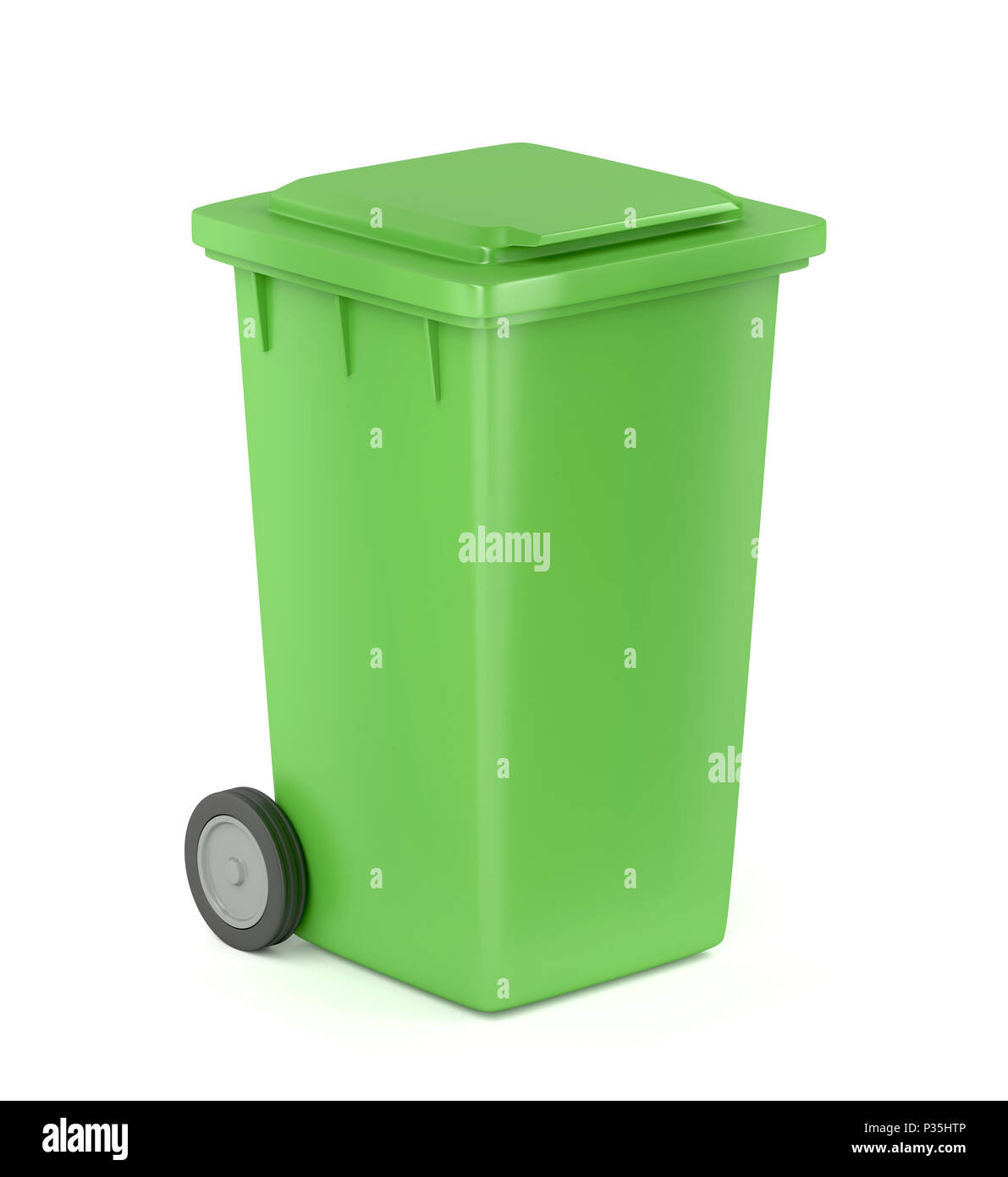 Green plastic waste container on white background Stock Photo - Alamy