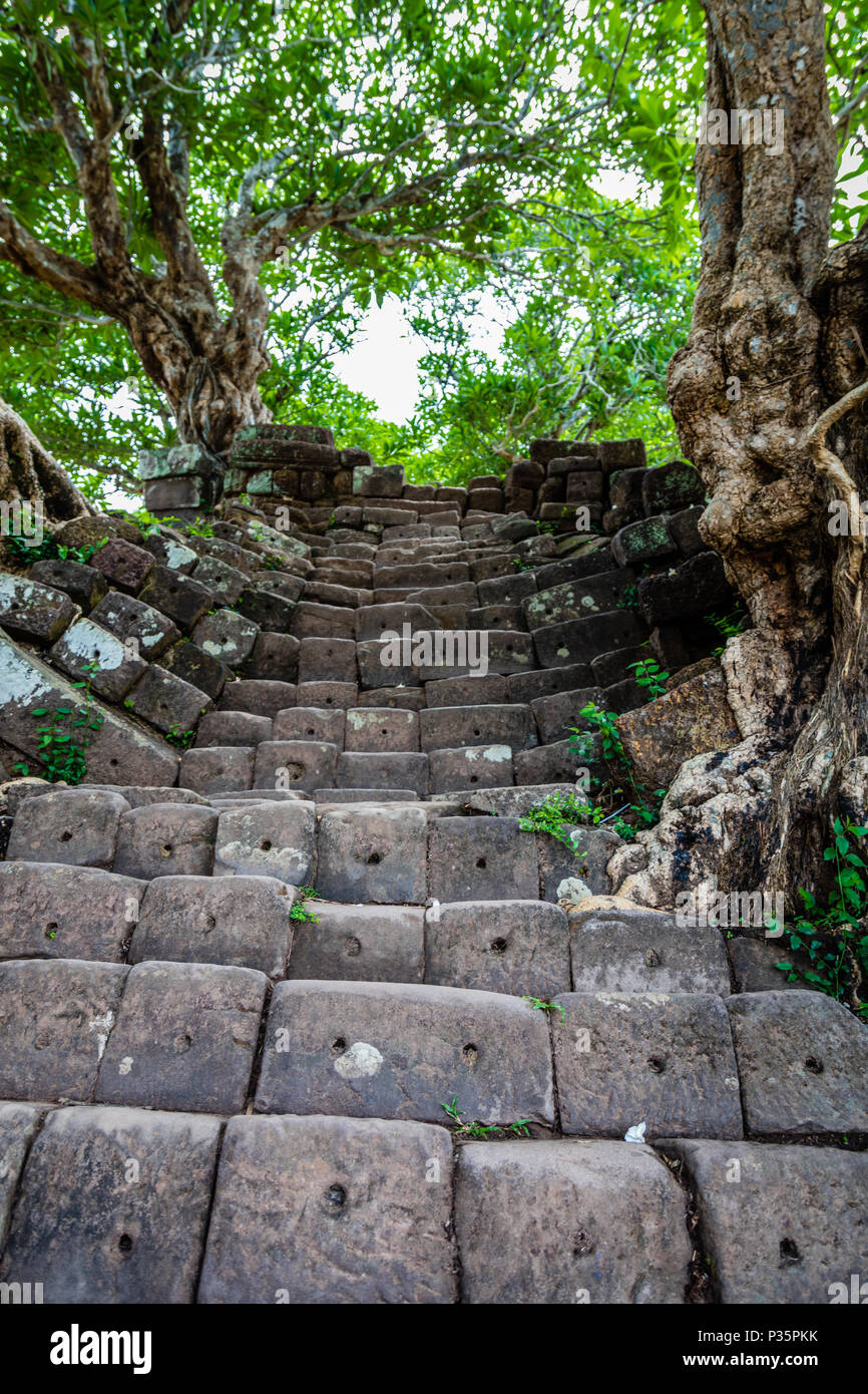 Stone steps at Vat Phou temple complex, Champasak province, Laos ...