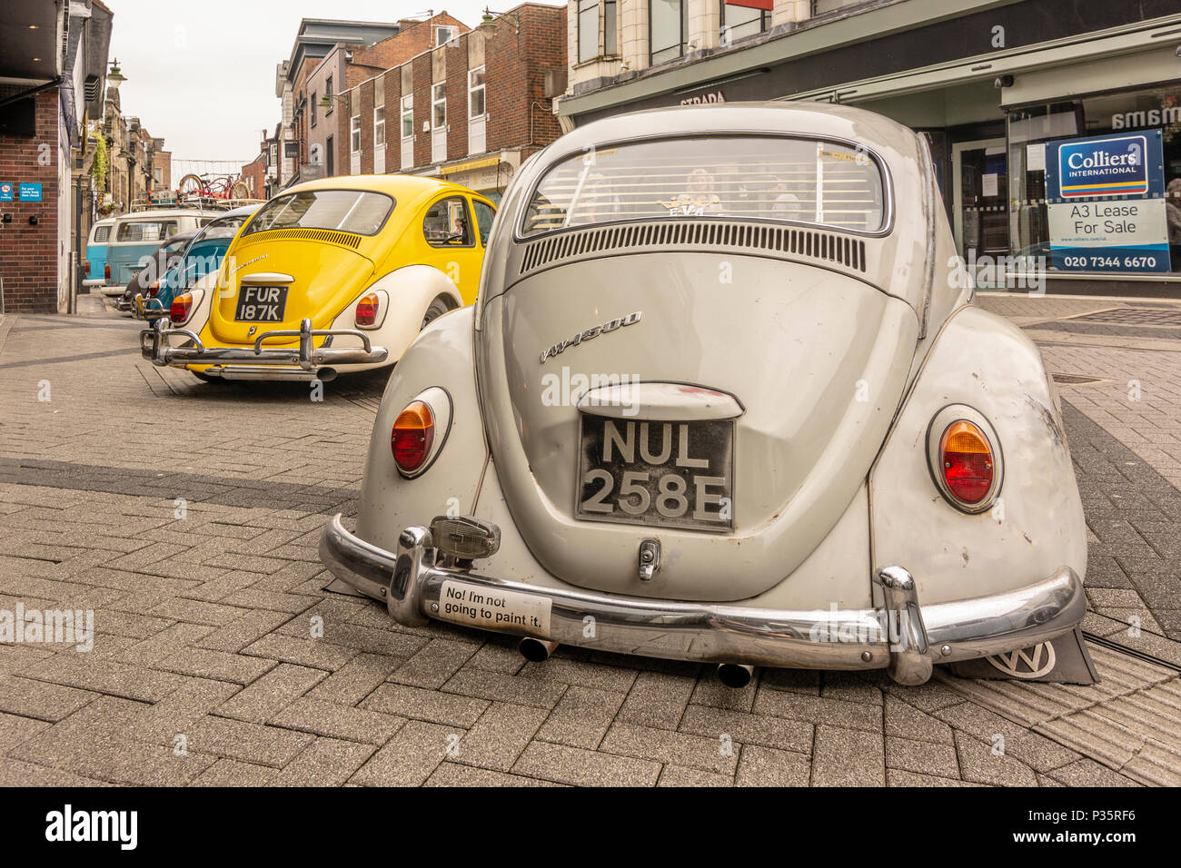 A row of classic VW / Volkswagen vintage vehicles (Beetles & Camper ...