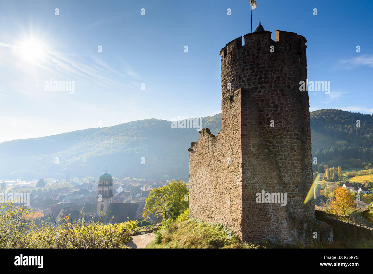 Ruin and Tower at Chateau de Kaysersberg - Watchtower at village in ...