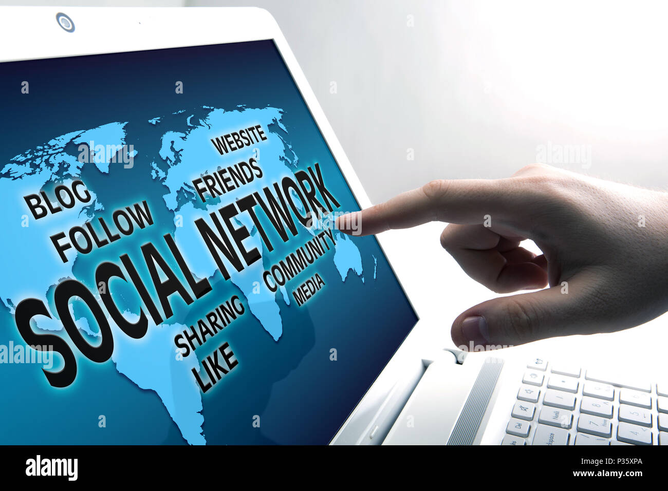 open laptop with inscription social network Stock Photo - Alamy